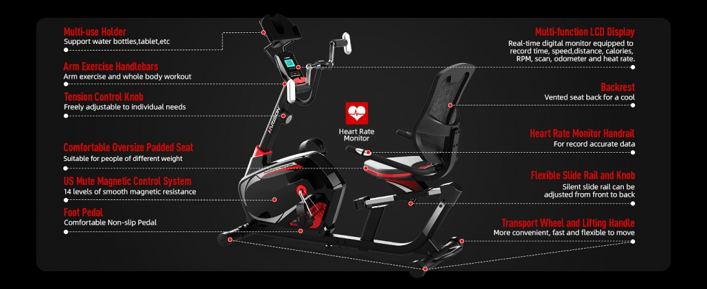 HARISON HR-B8 Re Home Recumbent Exercise Bike with Bluetooth and Arm ...