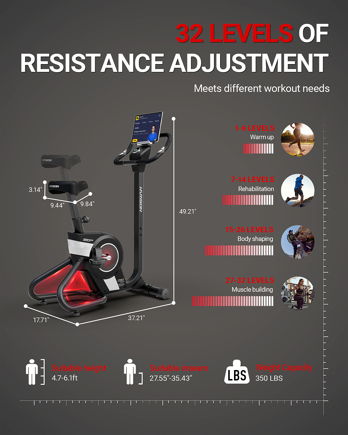HARISON HR-B101 Eco Magnetic Upright Exercise Bike (Black)